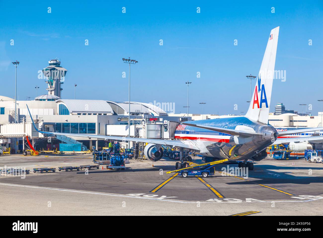 LOS ANGELES, USA - JUNE 9: American Airlines jet Boeing 767 parking on ...