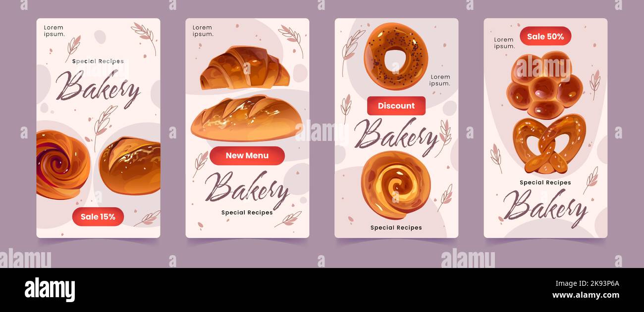 Bakery shop social media templates for stories, ads banners set. Promo ...