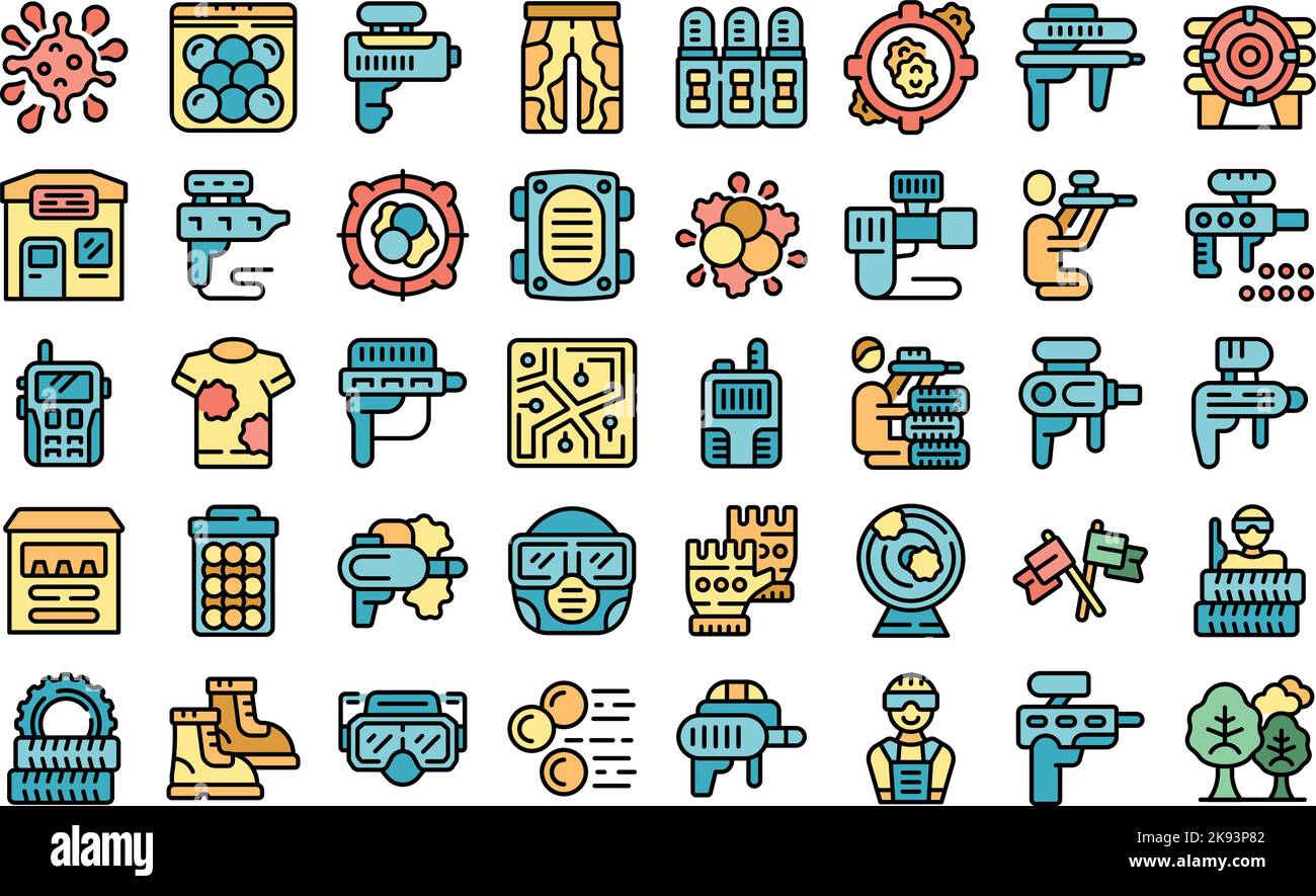 Paintball icons set outline vector. Action player. Extreme shooting ...