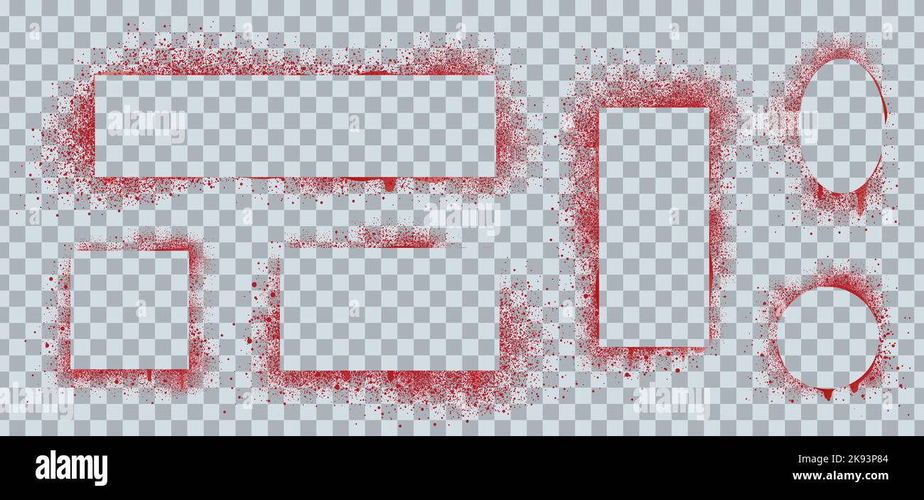 Spray paint frames, red brush stencil graffiti borders square, oval ...