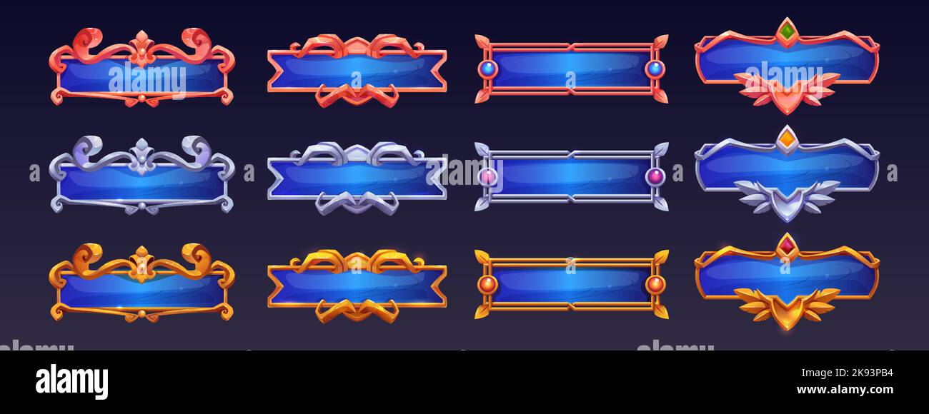 Game ui frames, gold silver copper medieval menu element, buttons or ...