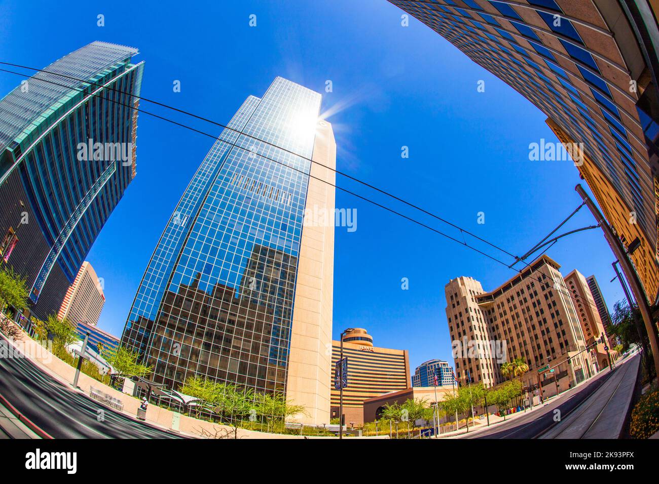 PHOENIX - JUNE 14: perspective of skyscrapers downtown at central ...
