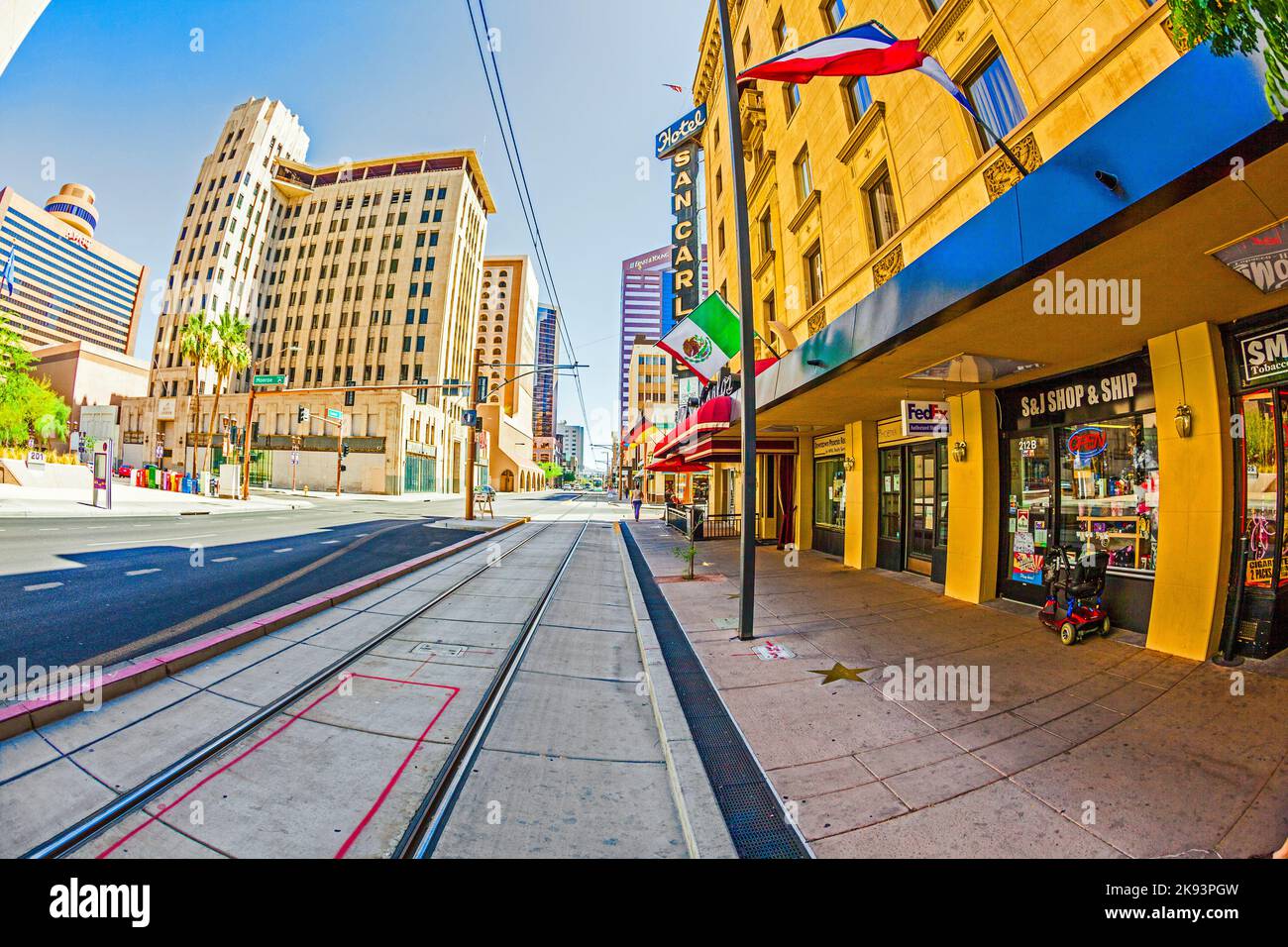 PHOENIX - JUNE 14: perspective of skyscrapers corner San Carlos Monroe ...