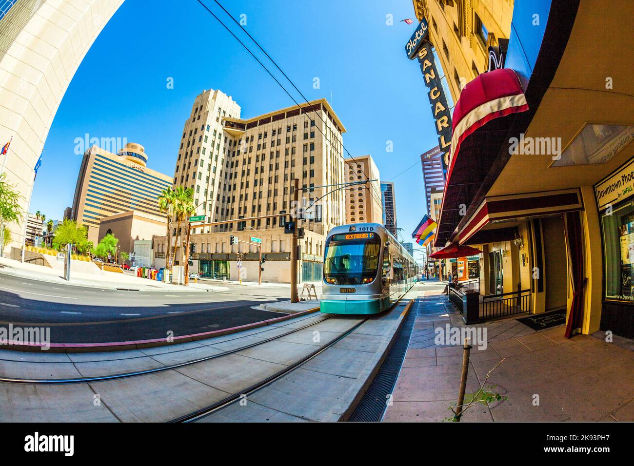 PHOENIX - JUNE 14: perspective of skyscrapers corner San Carlos Monroe ...