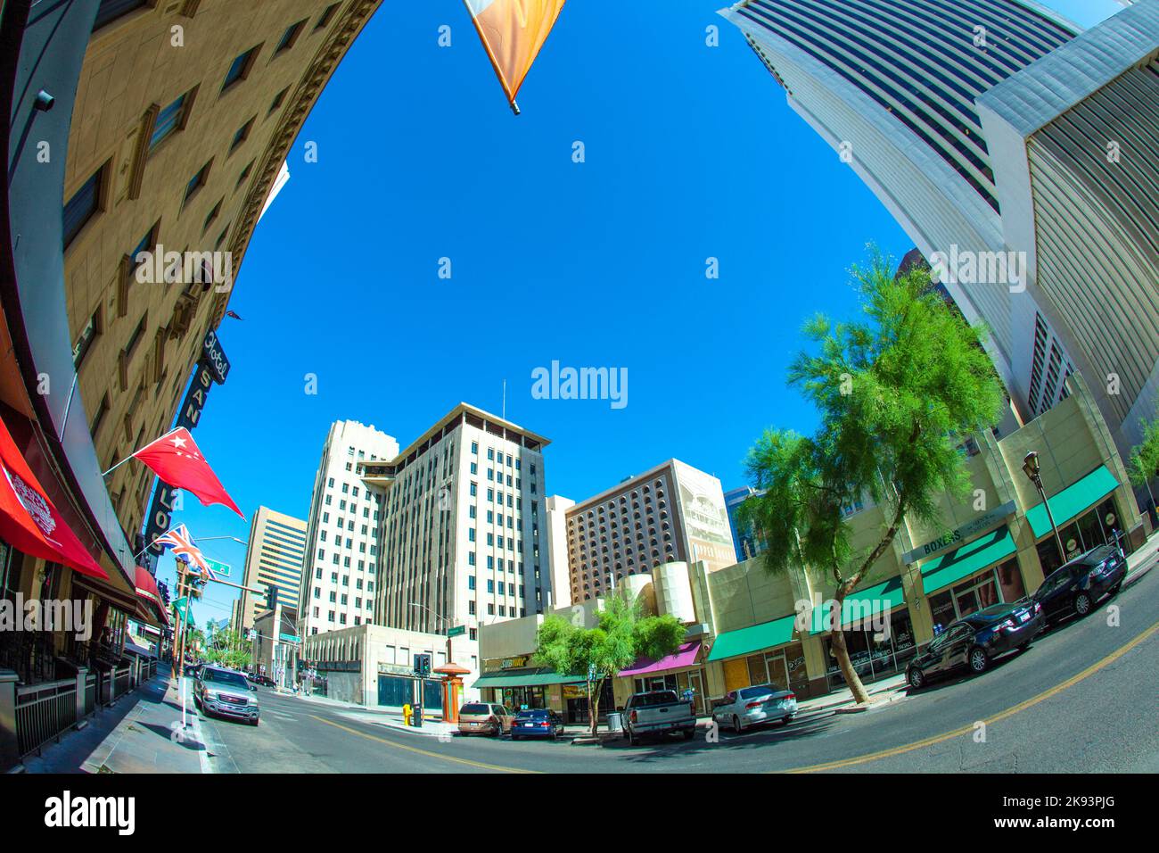 PHOENIX, USA - JUNE 14: perspective of skyscrapers corner San Carlos ...