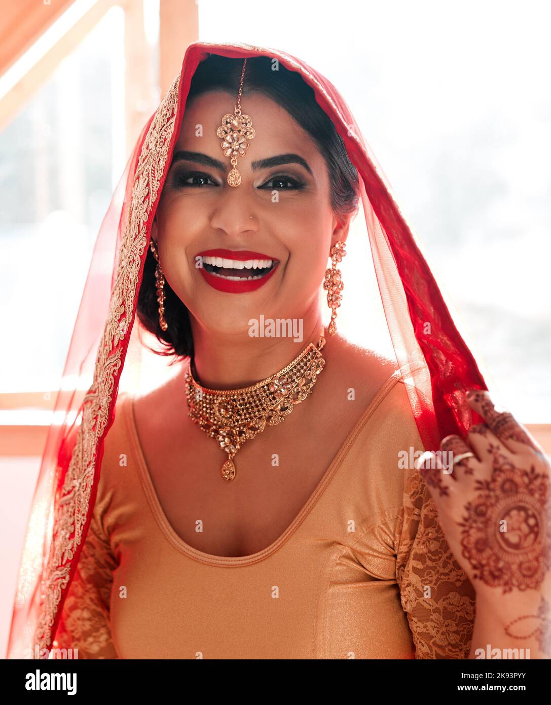 Nobody smile brighter than a bride in love. a beautiful young woman ...