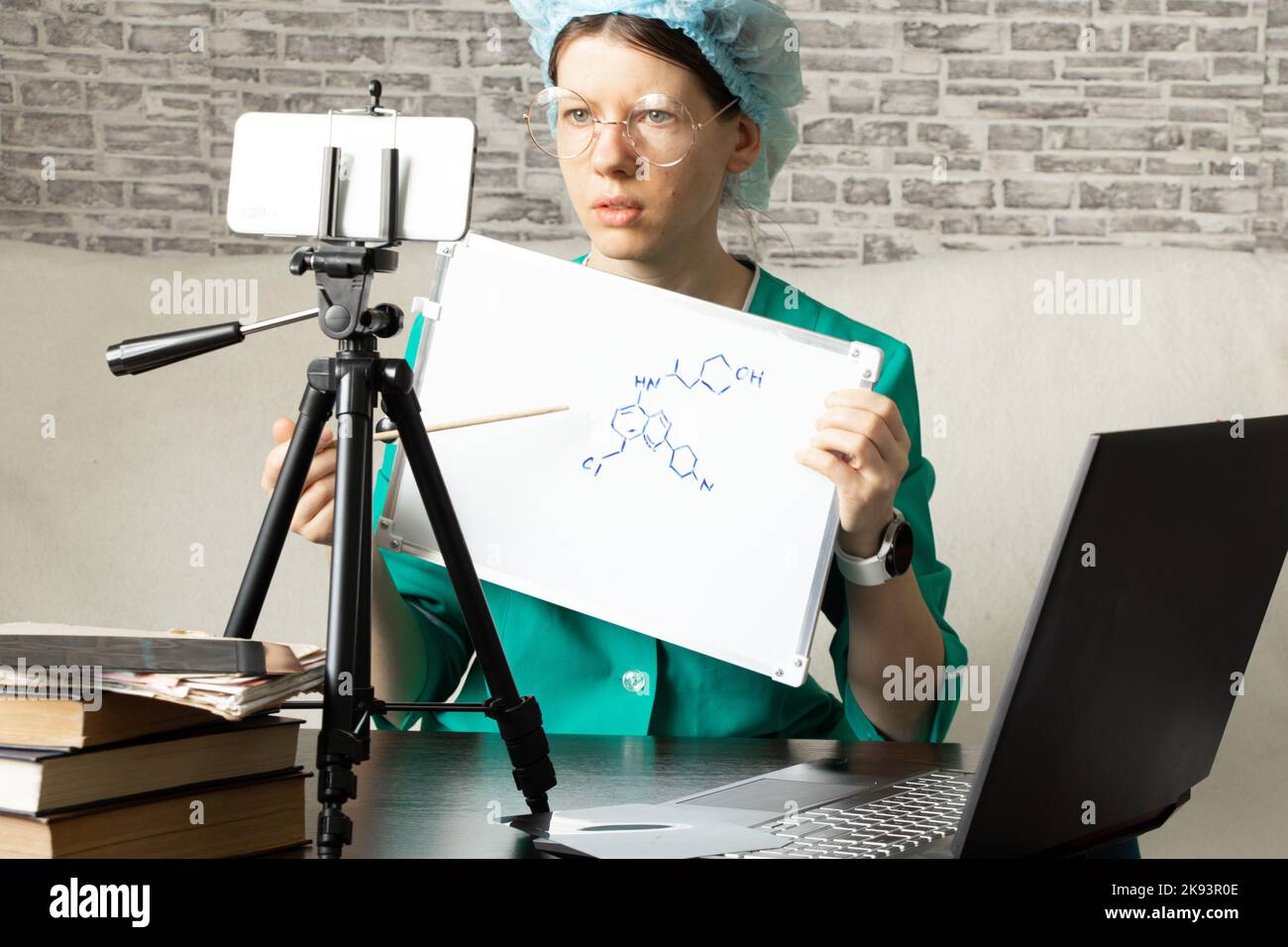 doctor in medical form conducts online training and consultation by ...