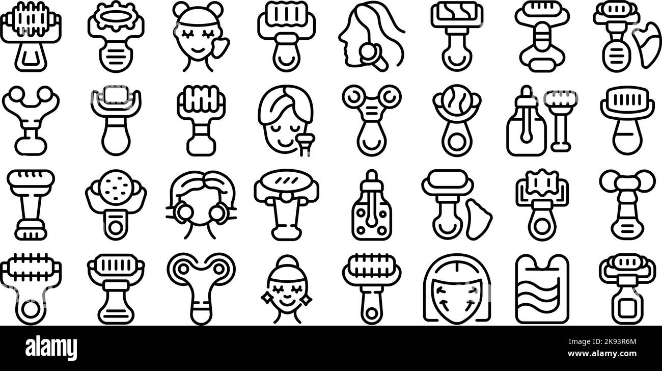 Facial roller icons set outline vector. Care cosmetic. Skin sha Stock ...