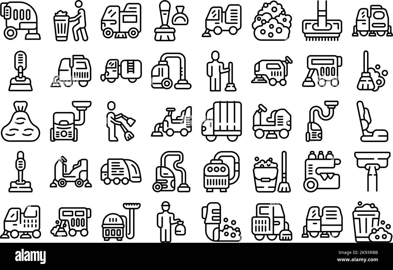 Sweeper icons set outline vector. Street truck. Machine broom Stock ...