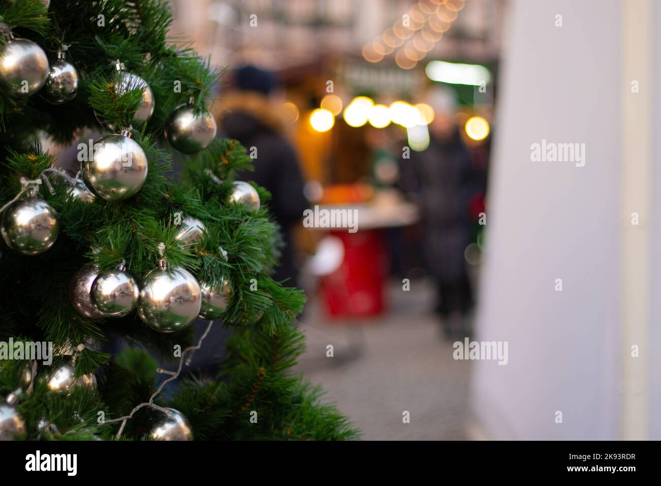Christmas tree on the street as a background Stock Photo - Alamy