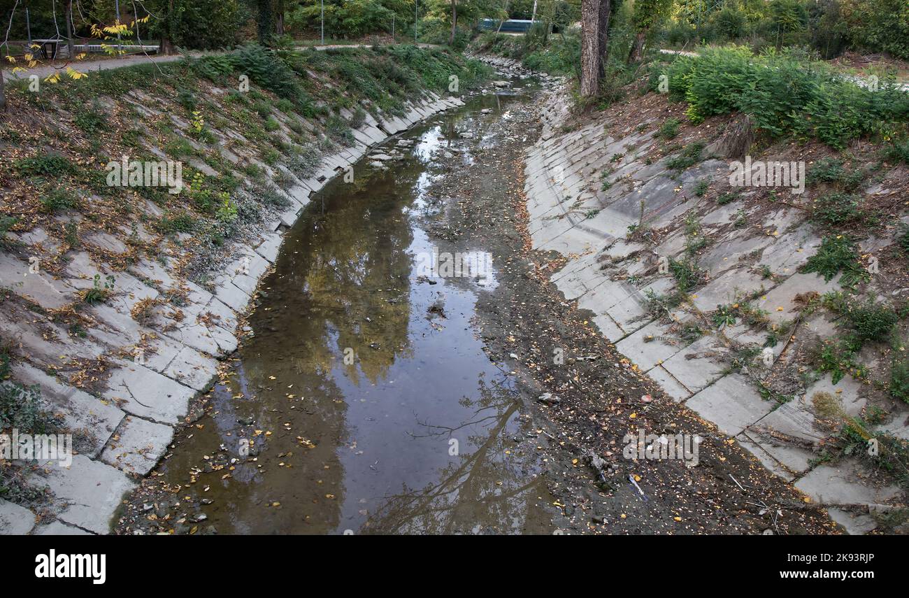 River bed almost completely without water in autumn. Climate change ...