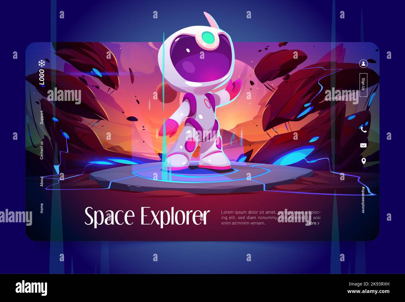 Space explorer landing page template. Cartoon vector illustration of ...
