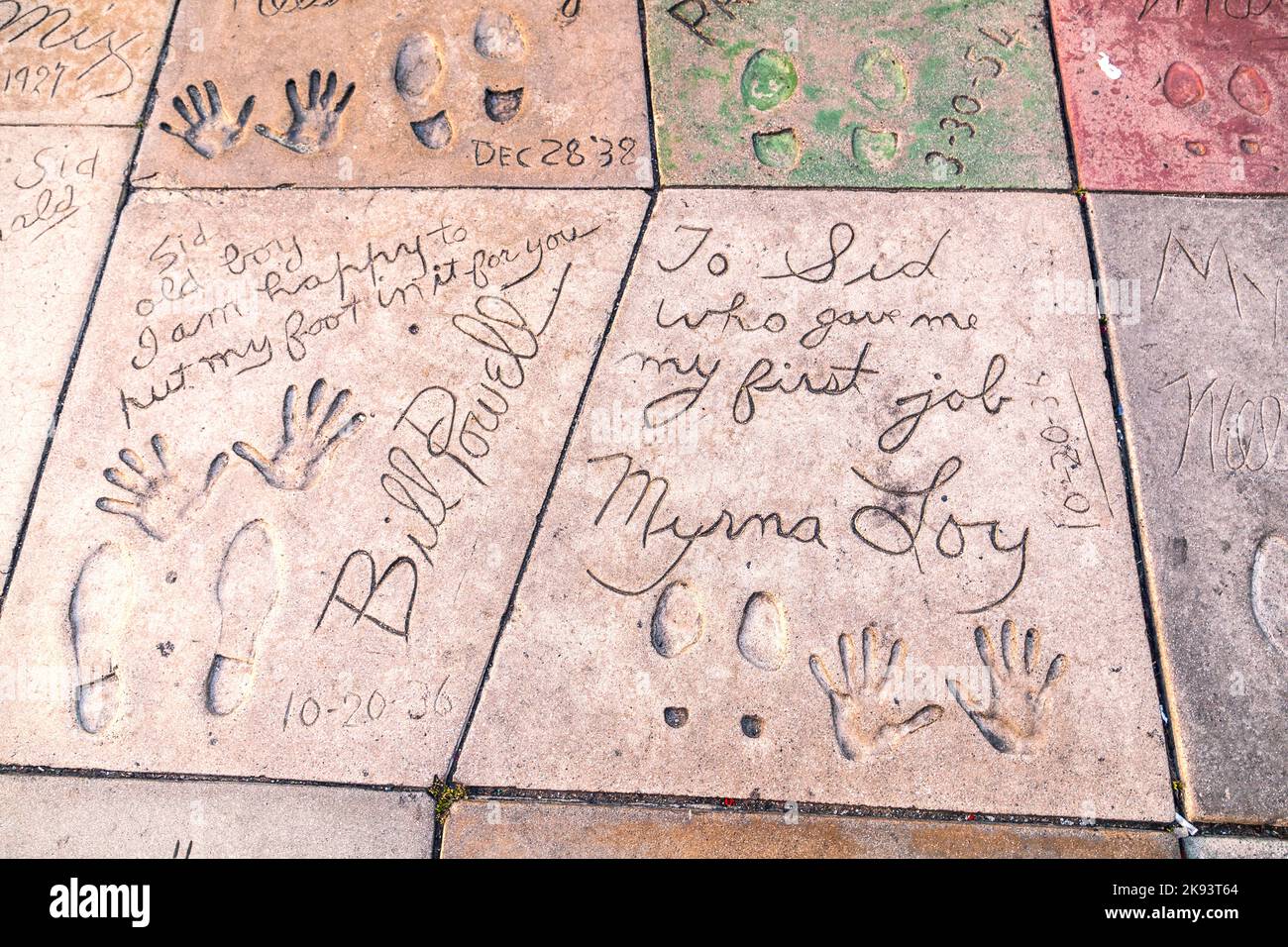 LOS ANGELES - JUNE 26: handprints of Myrna Loy in Hollywood Boulevard ...