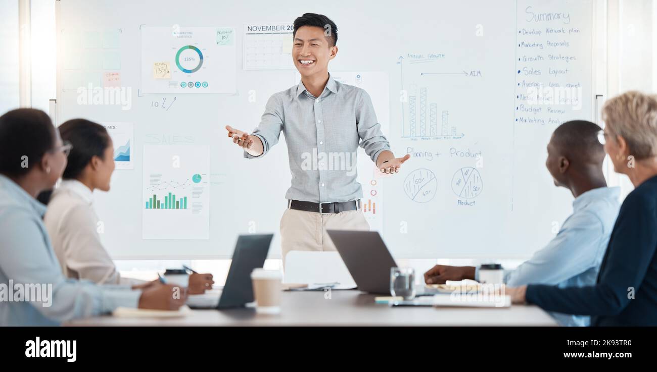 Marketing, presentation and leader in business meeting, planning and ...