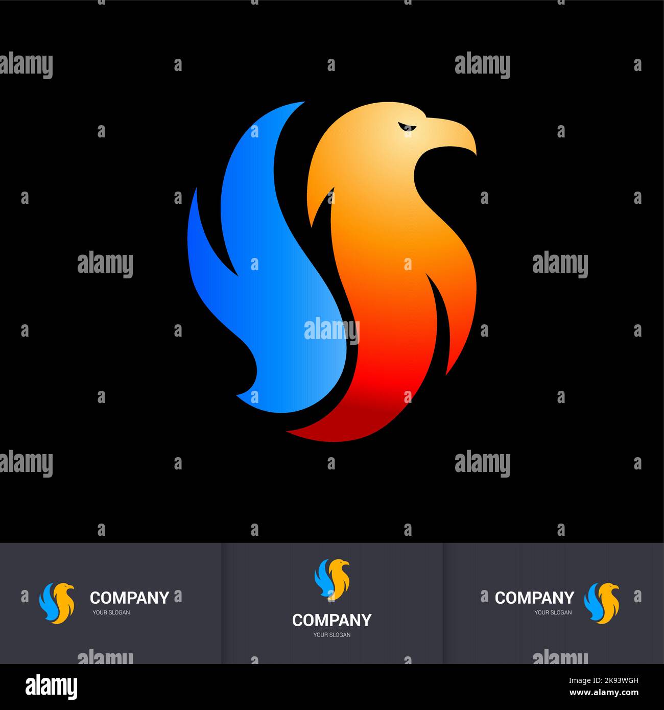 Flat Illustration of Stylized Flaming Phoenix or Falcon, Eagle Bird ...