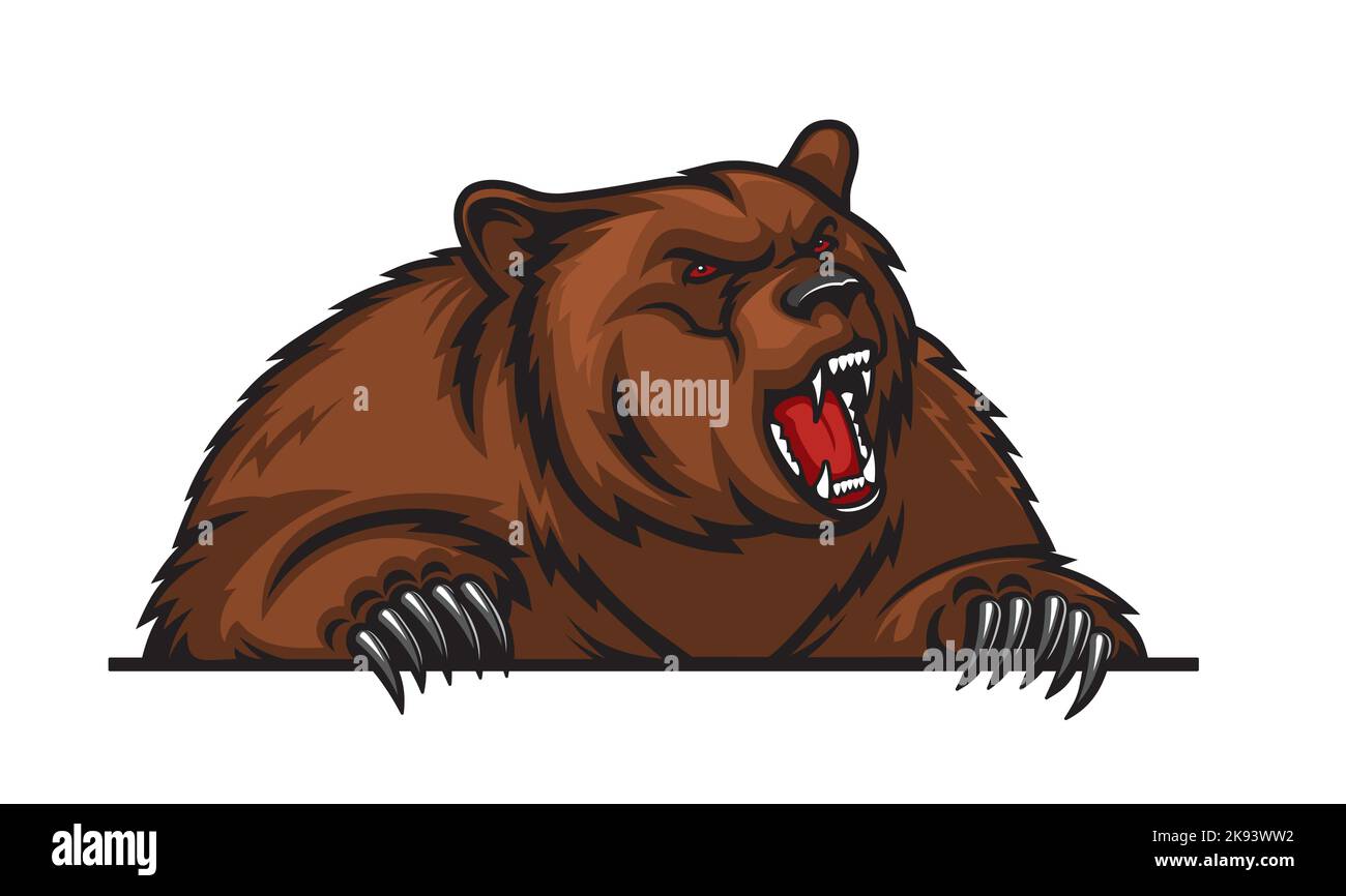 Grizzly bear mascot with claws, angry animal for sport team. Vector ...
