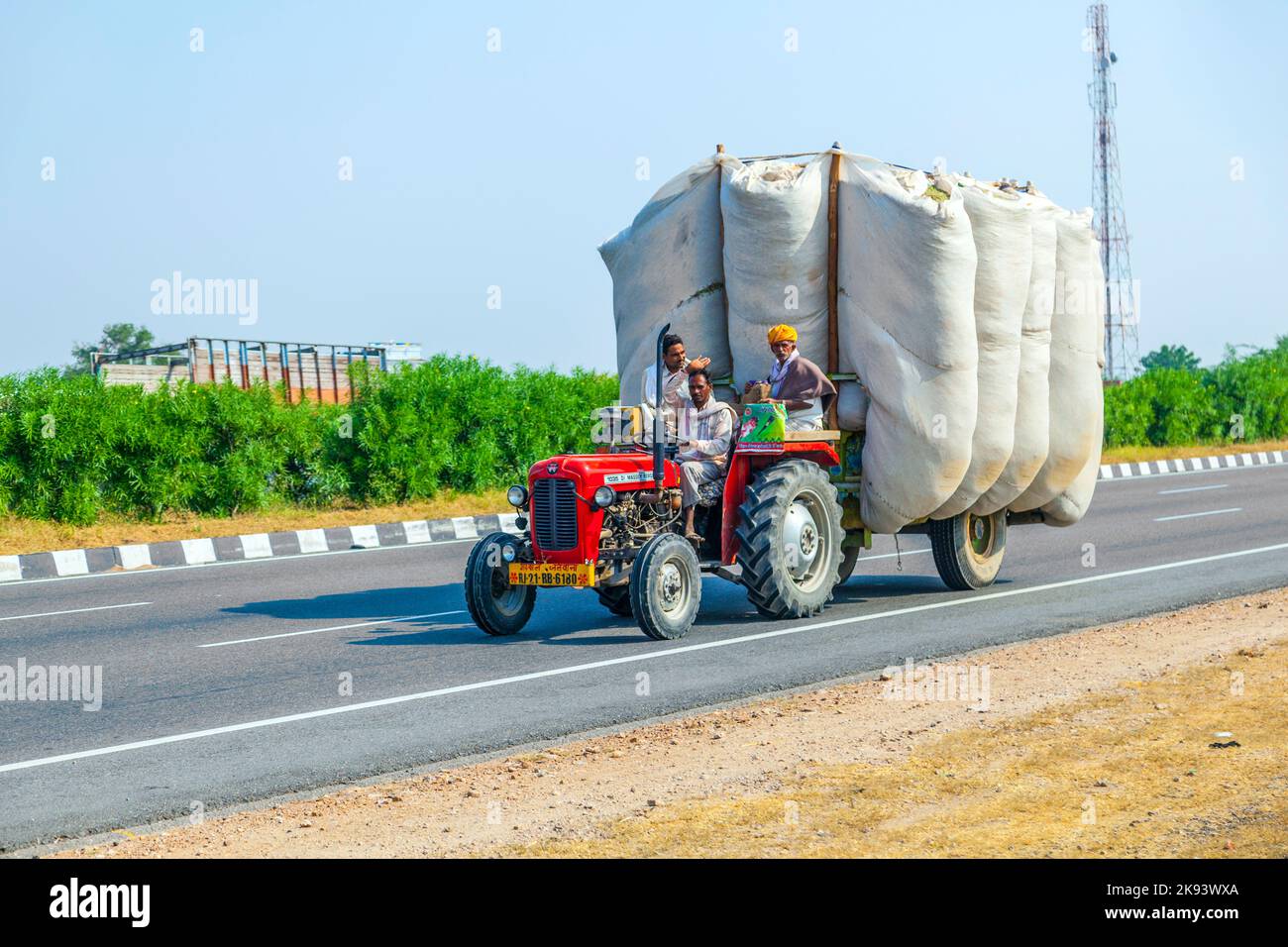 RAJASTHAN, INDIA - FEB. 24: timber transport with tractor on country ...