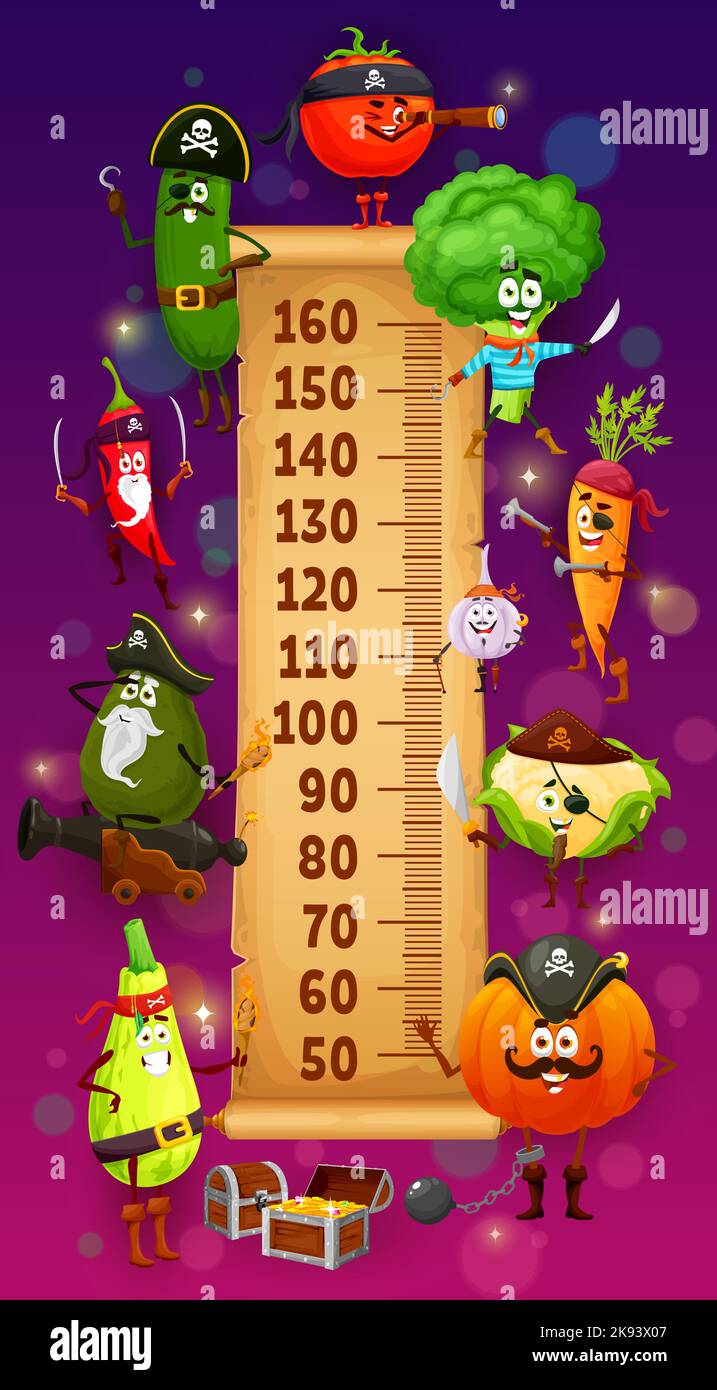 Kids height chart cartoon vegetables pirates and corsairs growth meter ...
