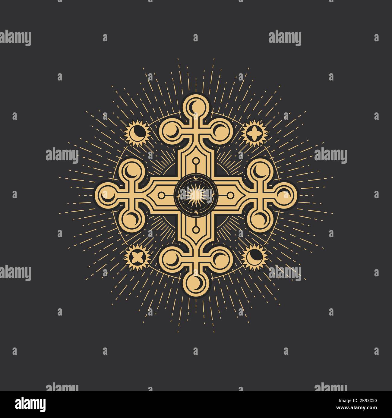 Occult pentagram, esoteric symbol of magic tarot, vector cross and sun ...