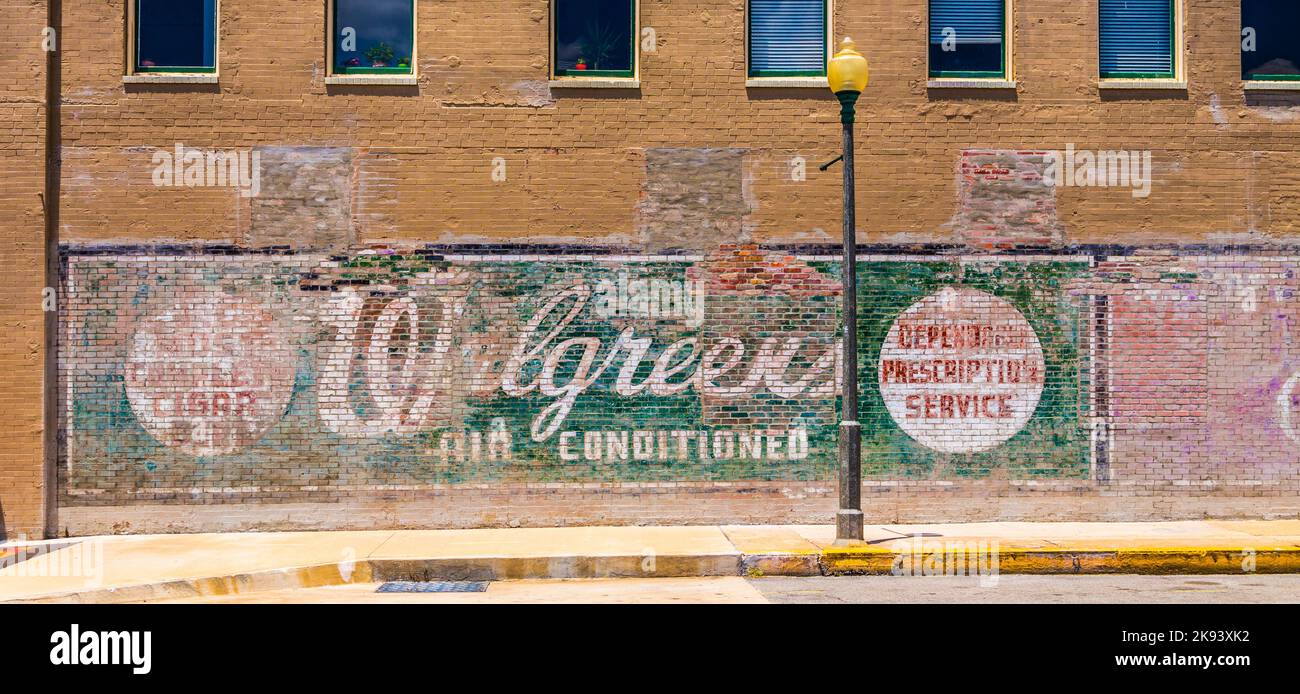 LAKE CHARLES, USA - AUGUST 9: old painted advertising at the wall on ...