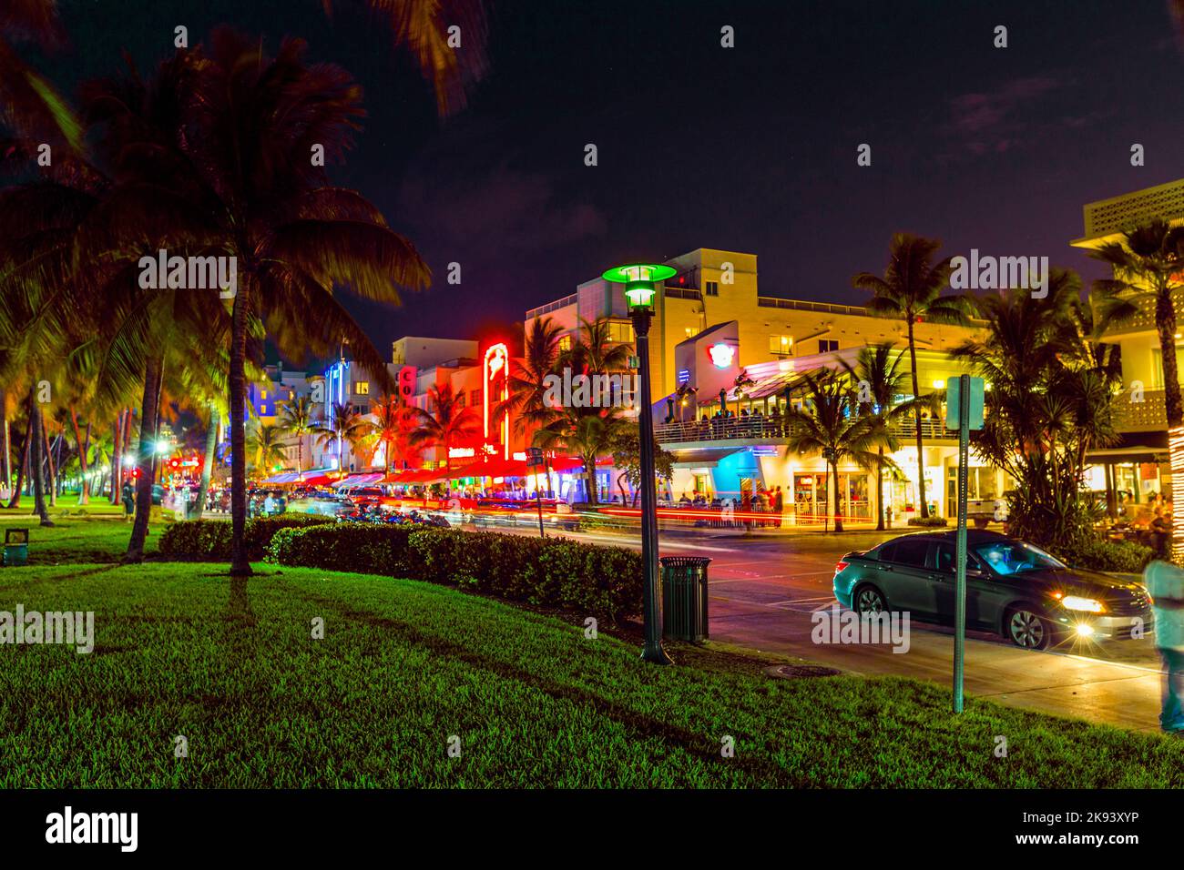 MIAMI BEACH - July 28: Night view at Ocean drive on July 28, 2013 in ...