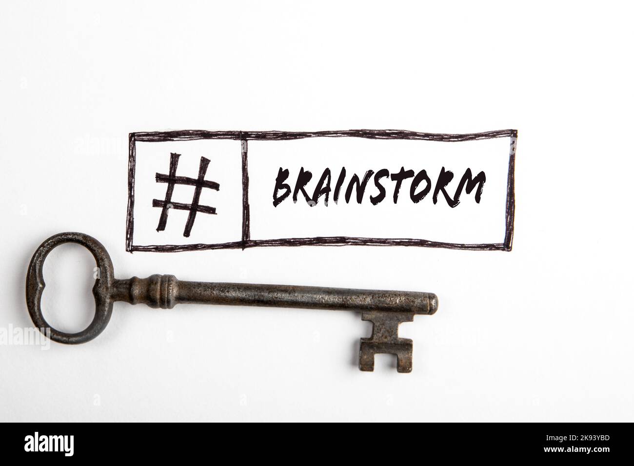 Brainstorm. Key and hashtag sign with text on white background Stock ...