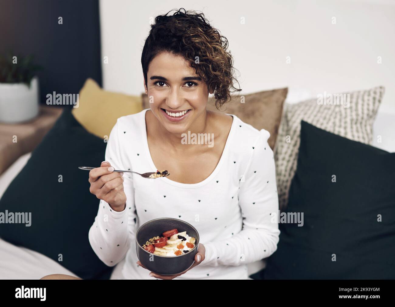 Boost your immune system with a balanced diet. Portrait of a young ...