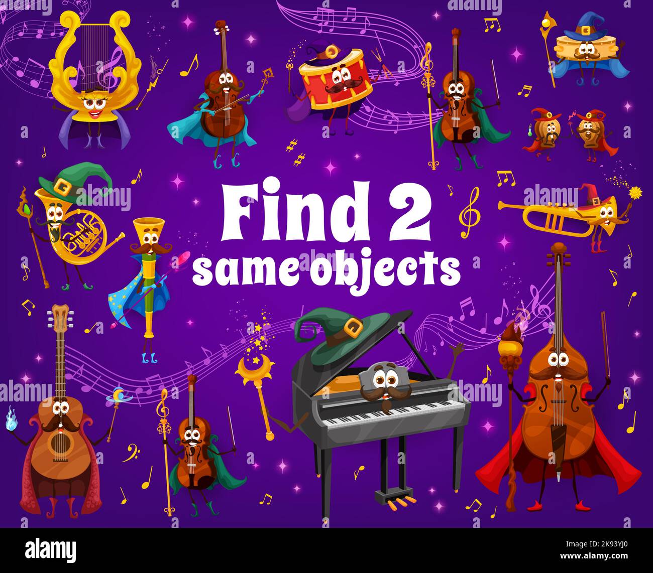 Find two same magic musical instrument characters in sound music waves ...
