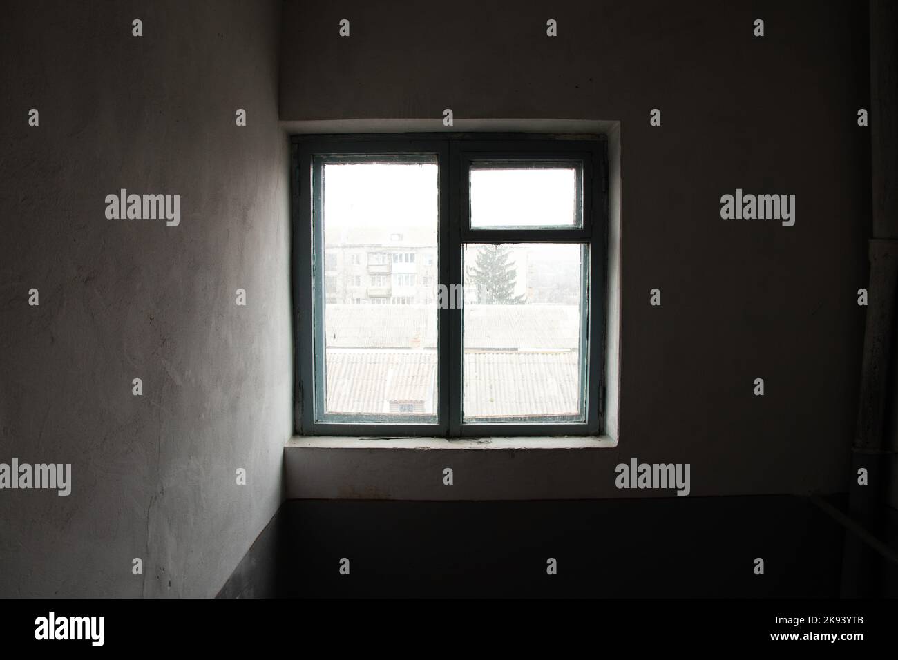 window in a multi-storey building in Ukraine at the entrance in the ...