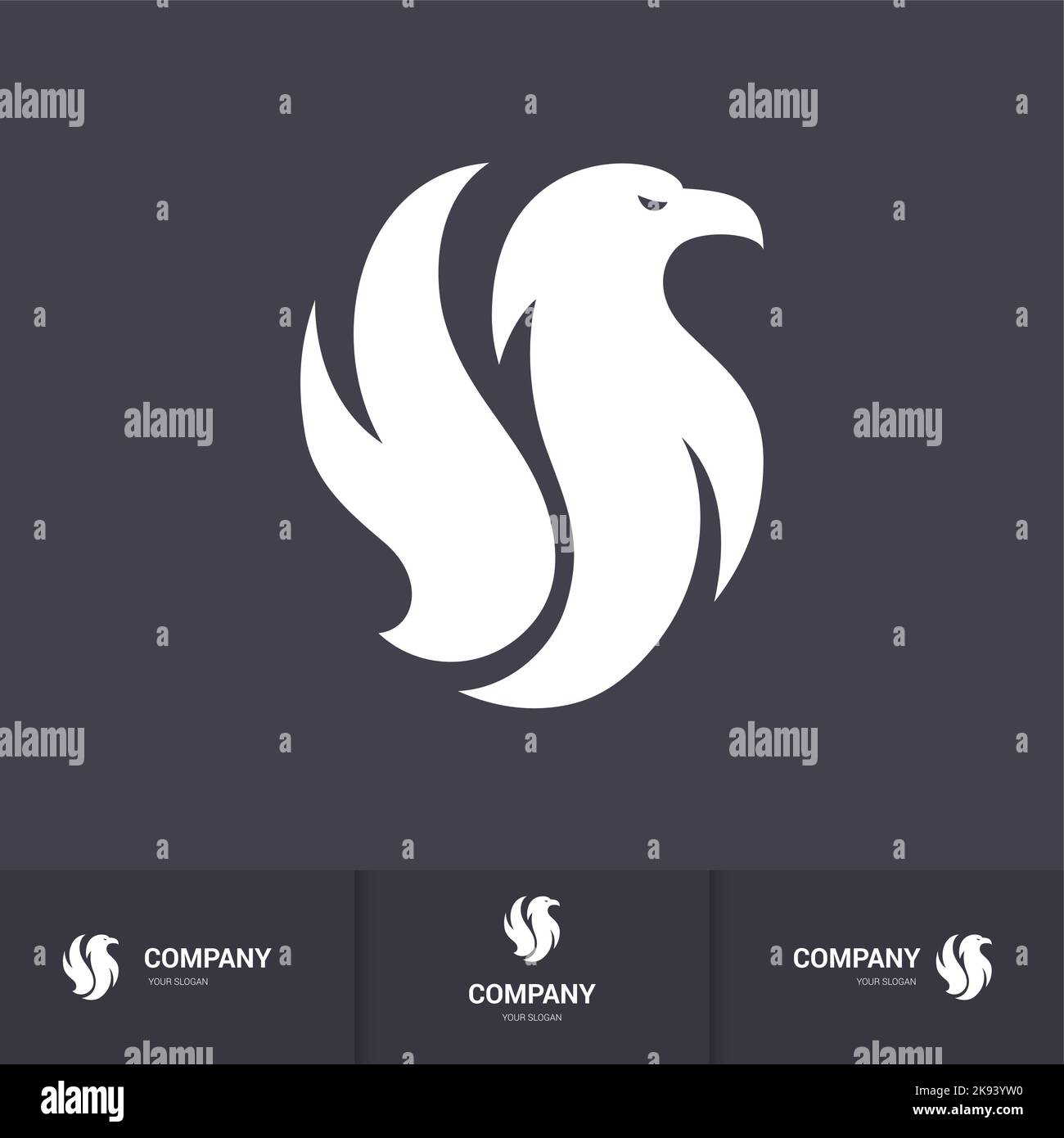 Flat Illustration of Stylized Monochrome Flaming Phoenix or Falcon ...