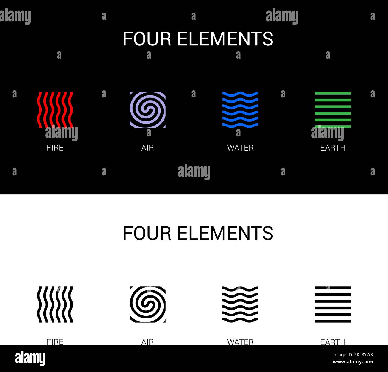 Four Elements of Nature Fire, Air, Water, Earth. Simple Templates for ...
