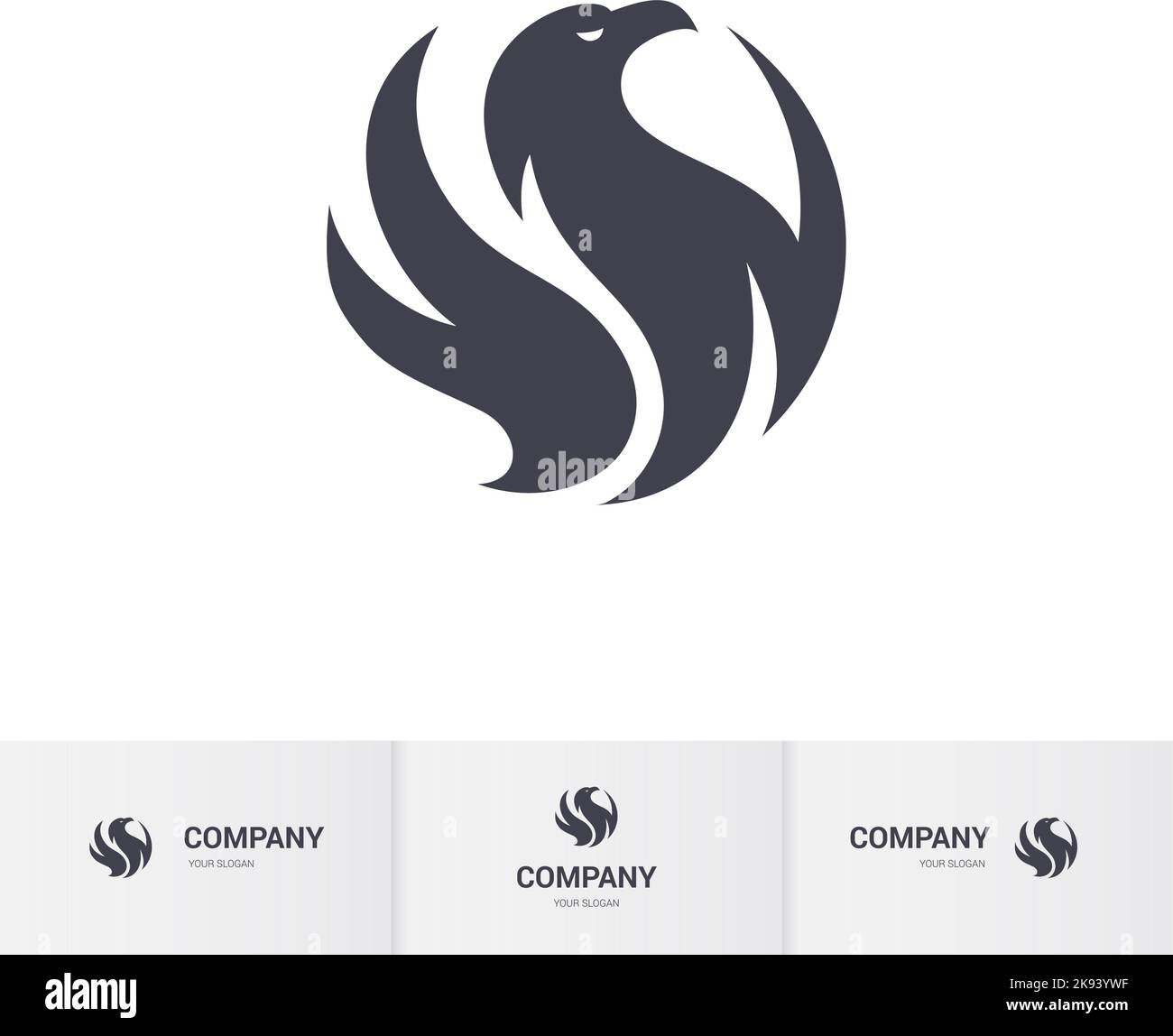 Flat Illustration of Stylized Monochrome Flaming Phoenix or Falcon ...