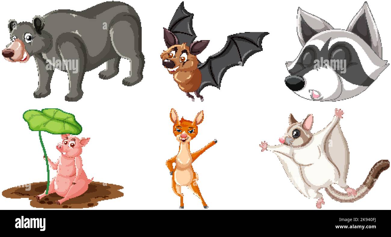 Set of various animals cartoon characters illustration Stock Vector ...