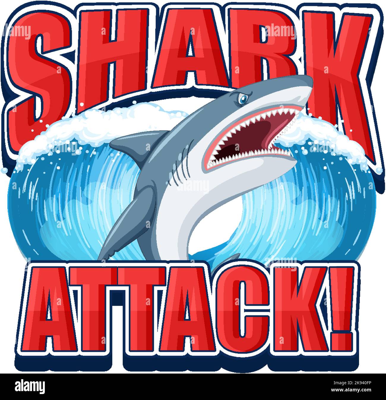 Shark attack icon with shark cartoon character illustration Stock ...
