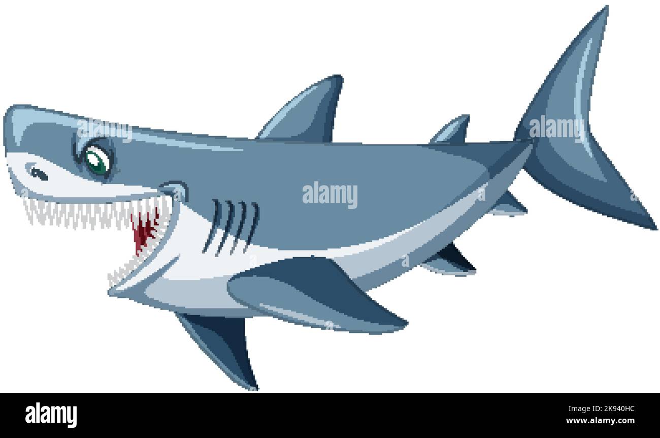 Aggressive great white shark cartoon illustration Stock Vector Image ...
