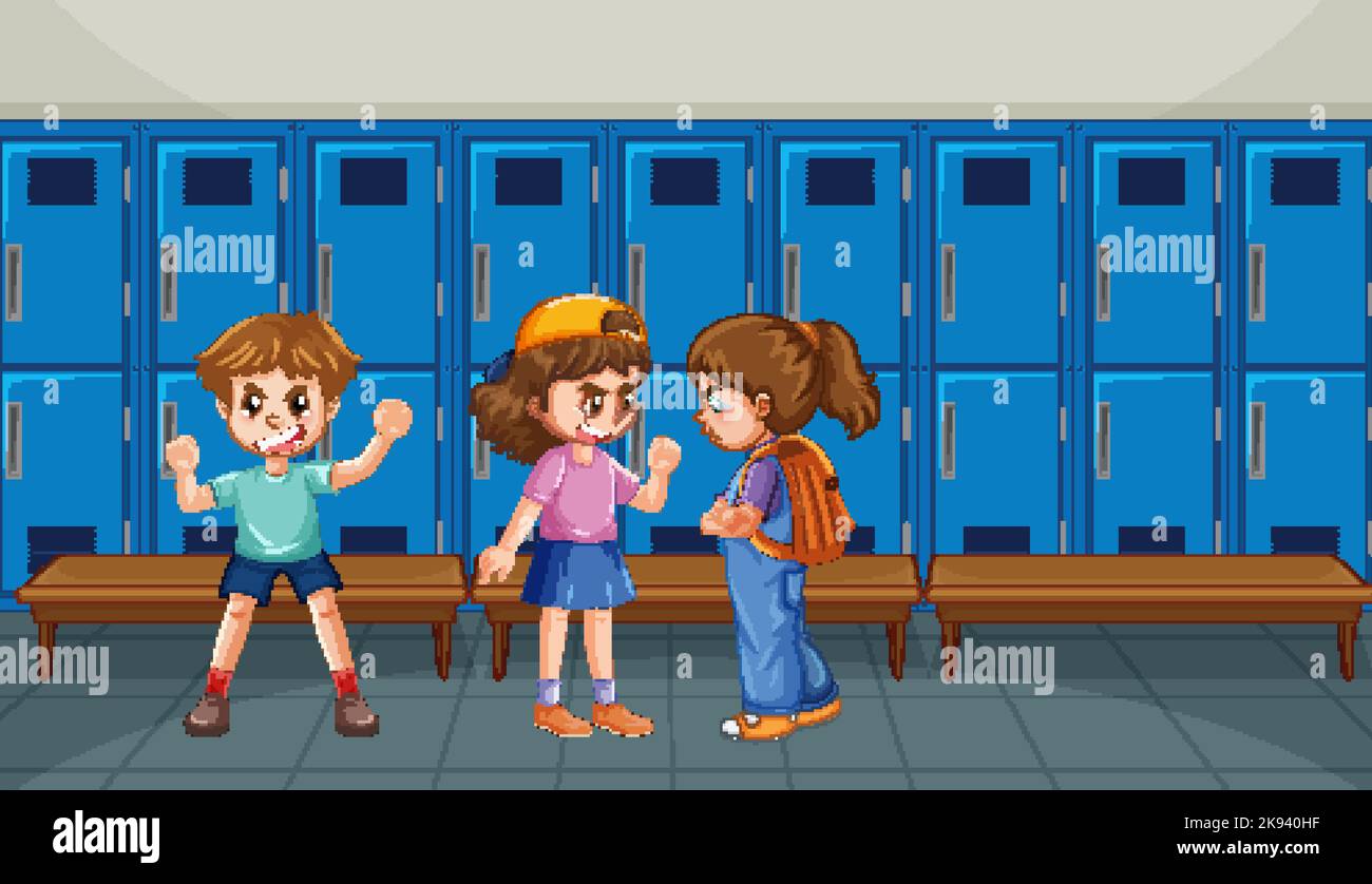 School bullying with student cartoon characters illustration Stock ...
