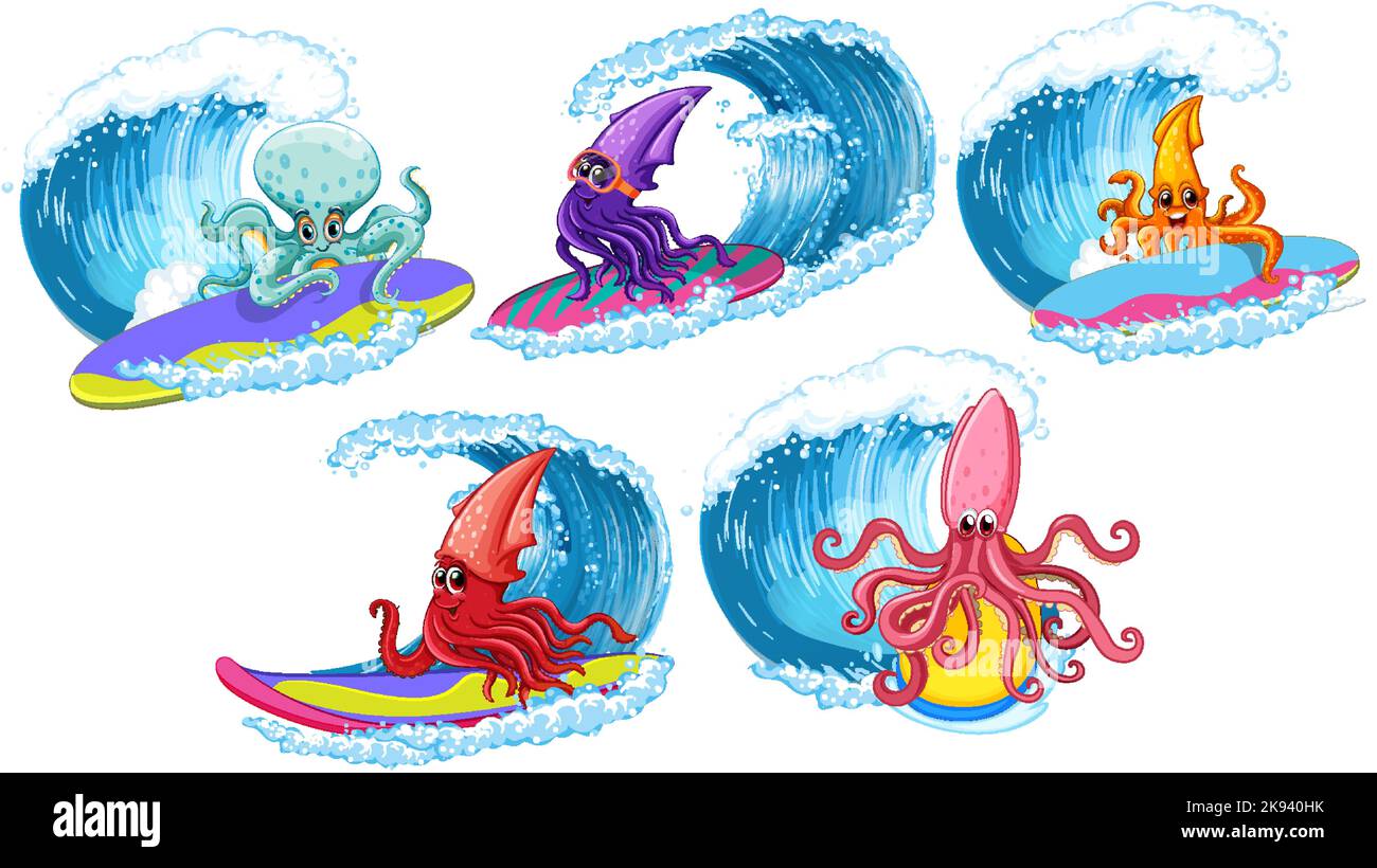 Squid cartoon characters set illustration Stock Vector Image & Art - Alamy