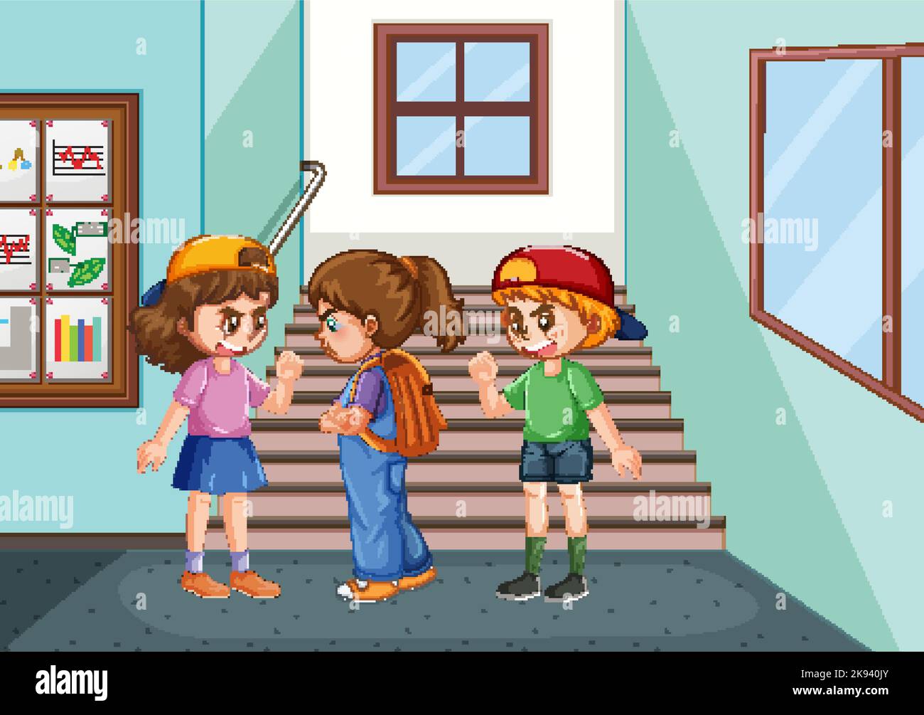 School bullying with student cartoon characters illustration Stock ...