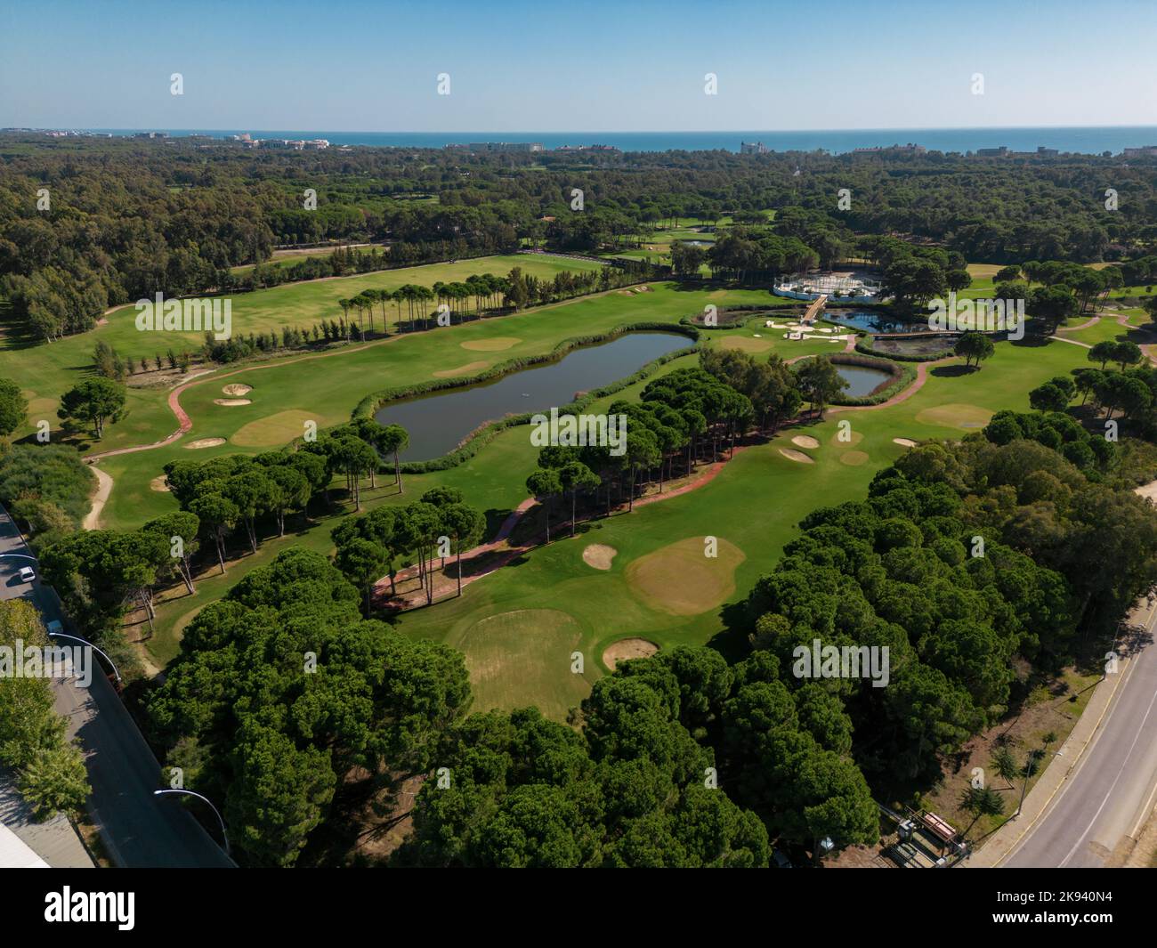 Aerial view of the golf course in Antalya Belek at sunset Stock Photo ...