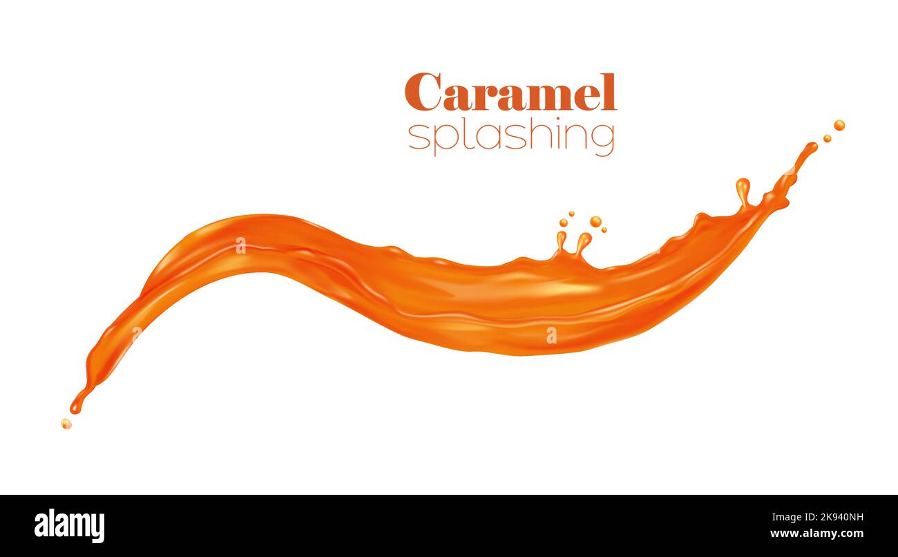 Caramel sauce, syrup wave splash. Realistic 3d vector sweet liquid ...