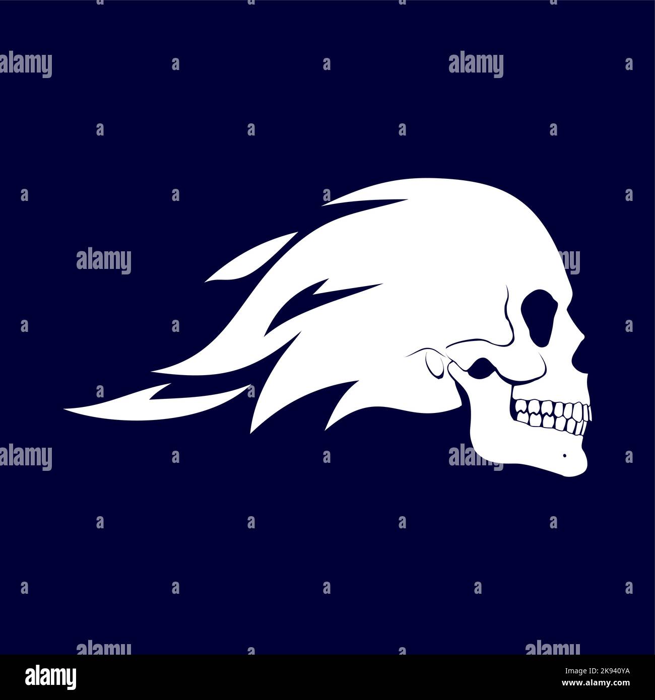 White Burning Skull Profile Design Element on Black Background Stock ...