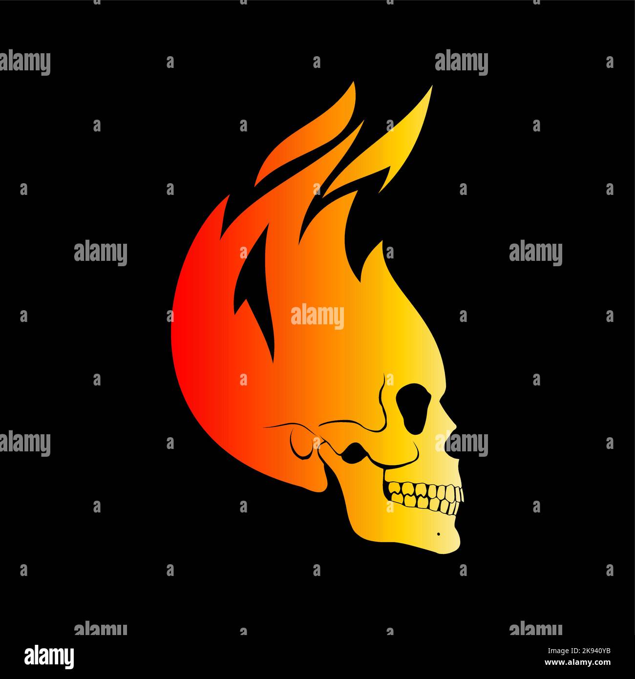 Red Burning Skull Profile Design Element on Black Backdrop Stock Vector ...
