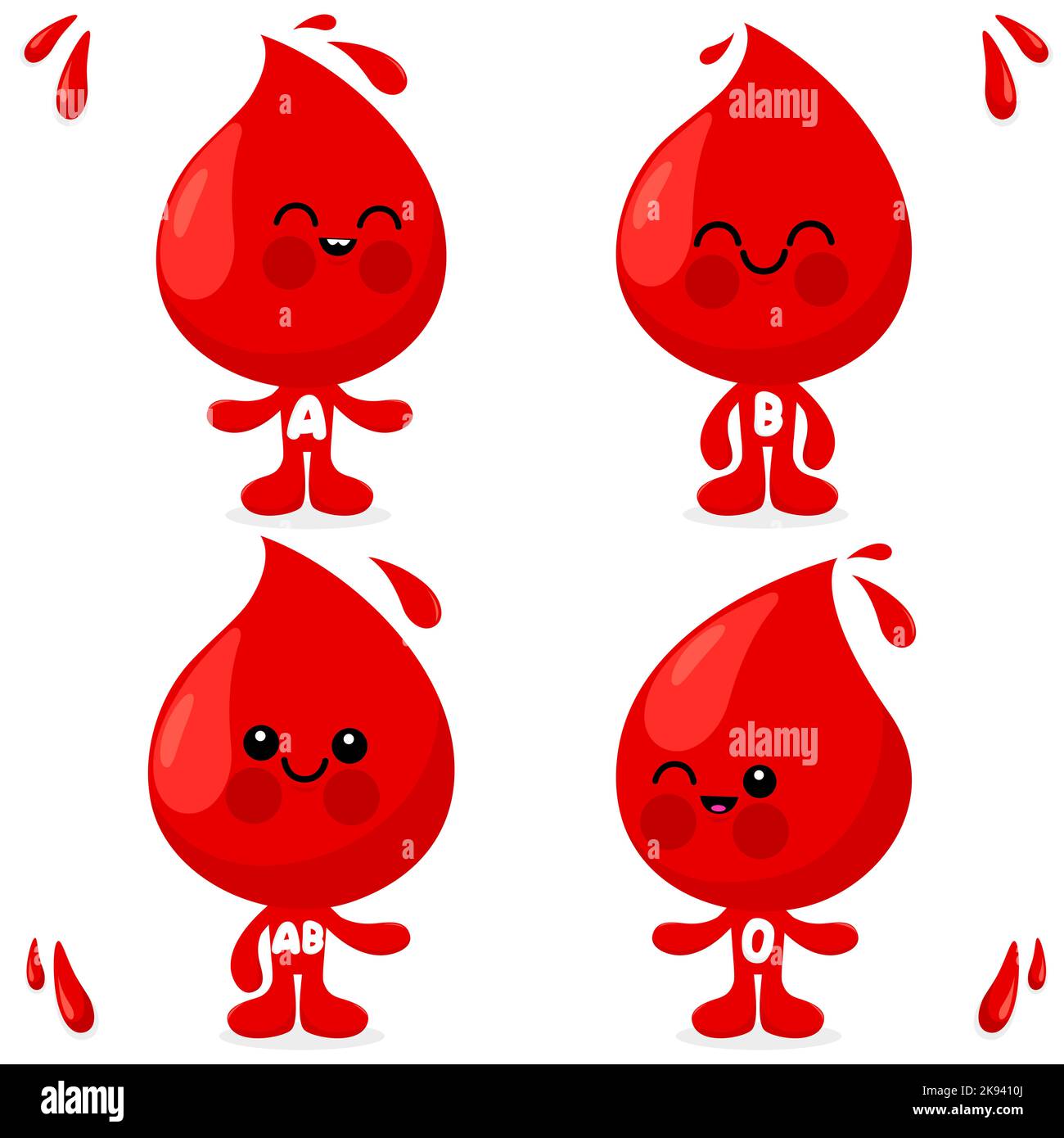 Cute cartoon blood drops. Different blood types. Blood donation concept ...