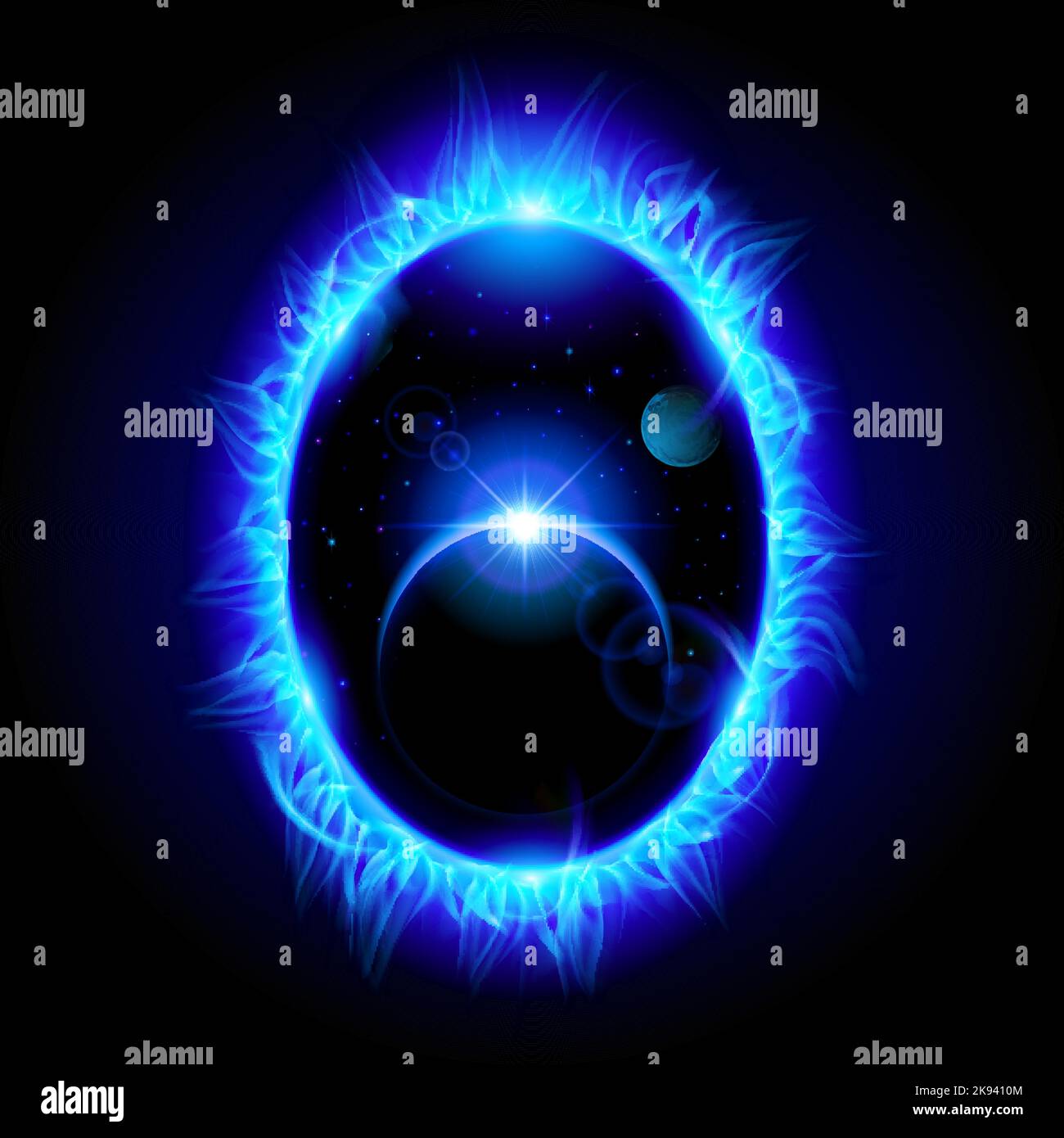 Bright Eclipse Blue Starscape in the Blue Flame Portal. Solar eclipse ...