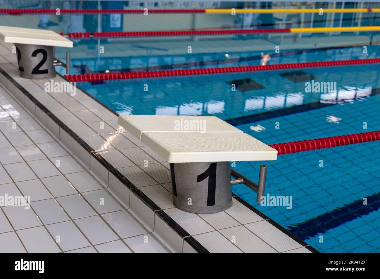 Starting block on a pool basin Stock Photo - Alamy