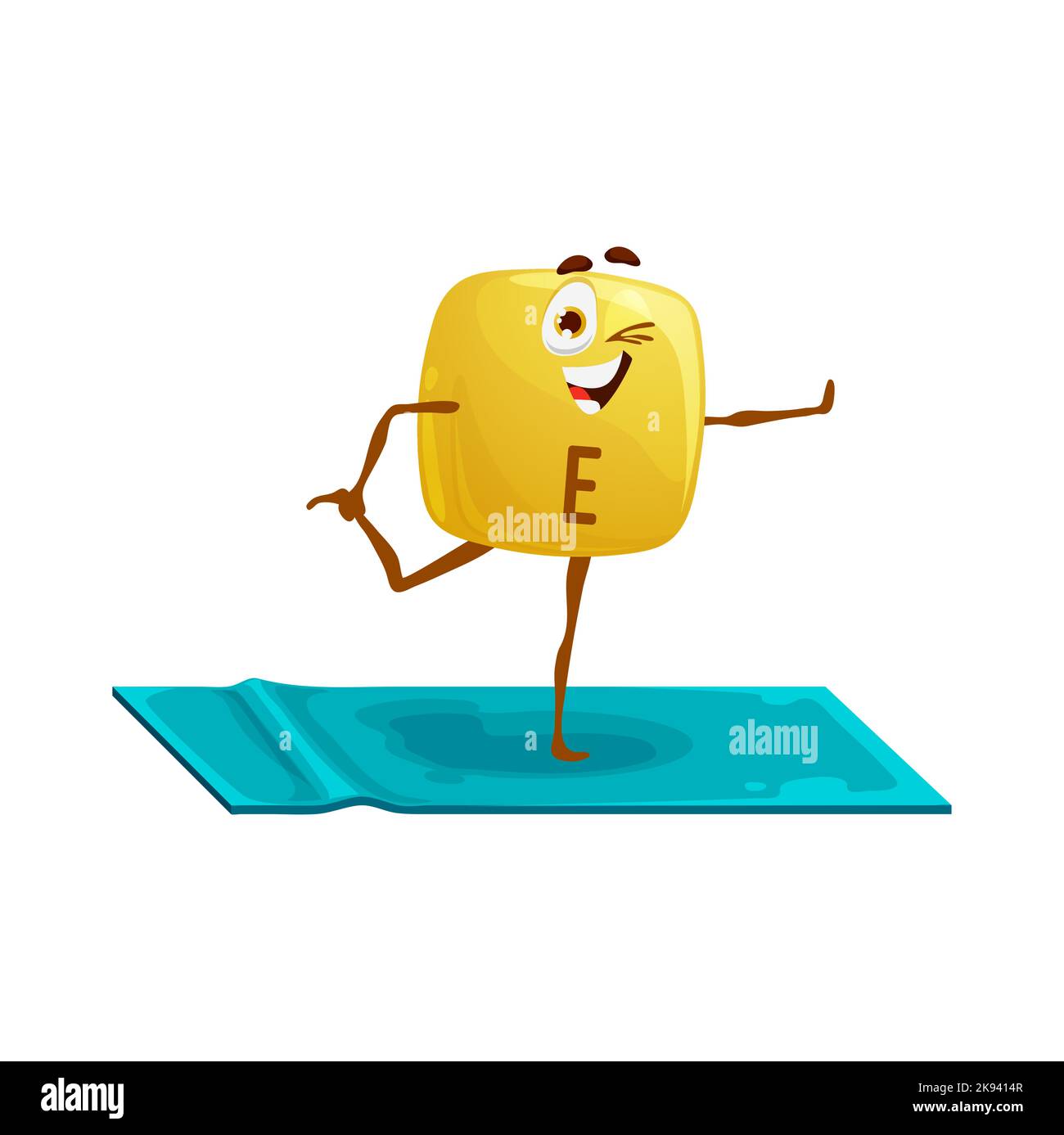 Cartoon vitamin E character, tocopherol personage on yoga. Vector ...