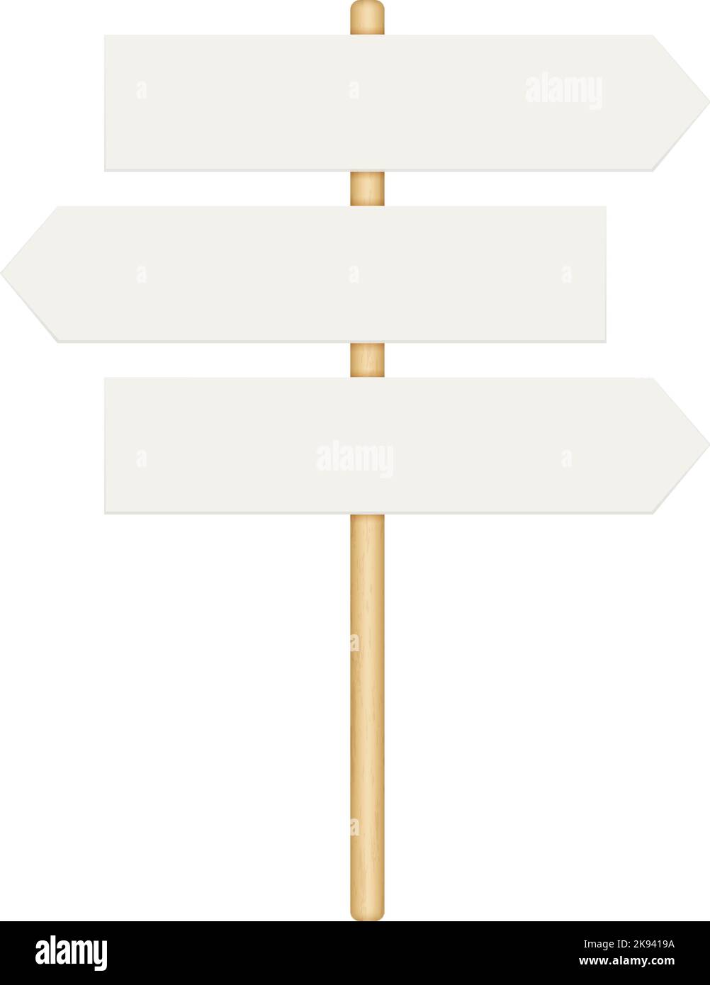 Signboard with wooden pole. Direction sign post with arrow. Street road ...