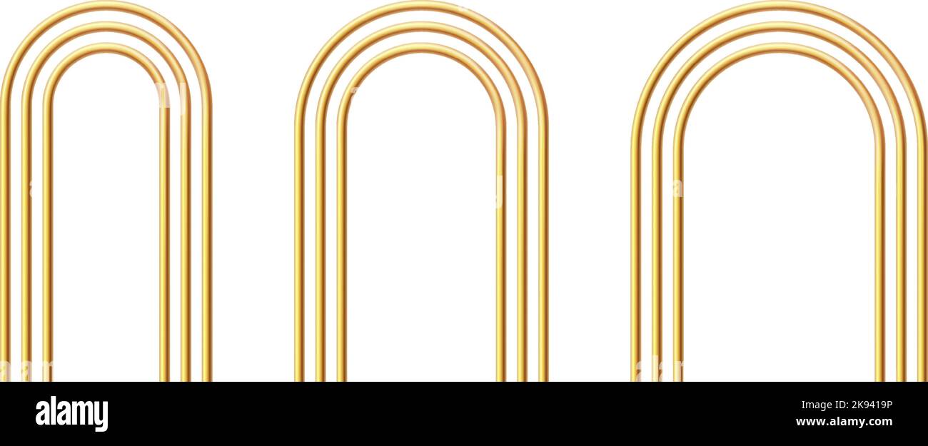 Golden realistic arch. Gold 3d arch frame. Shiny doorway. Blank portal ...