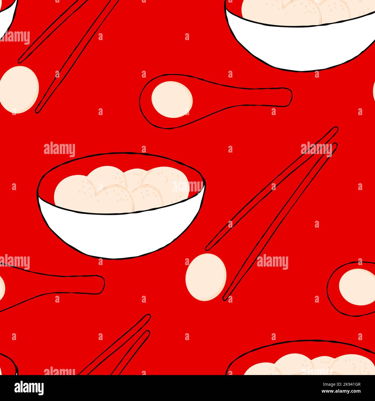 Seamless pattern with glutinous rice balls illustration on red ...