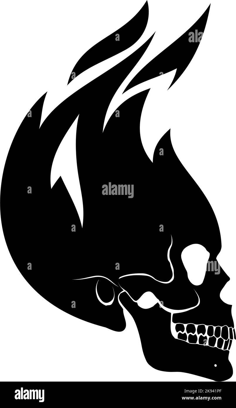 Black Burning Skull Profile Design Element Isolated on White Backdrop ...